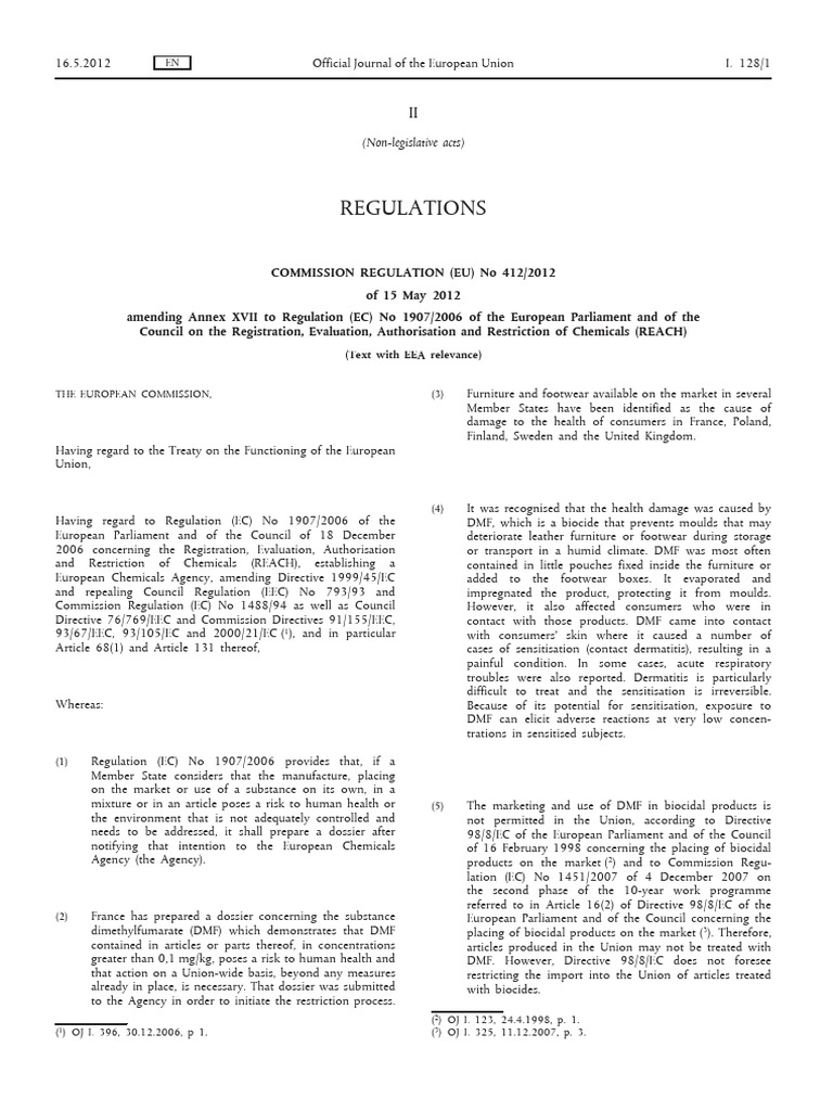 412-2012-EC Amnd 1907-2006-EC For DMF | PDF | European Commission ...