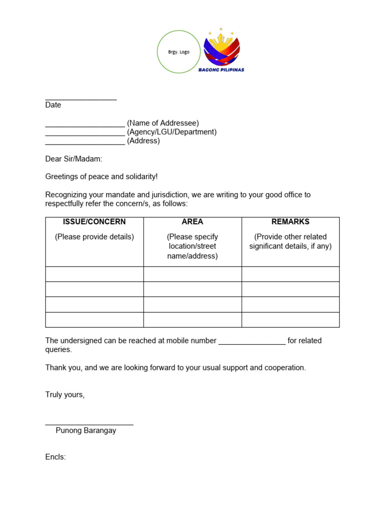 Template of Referral of BarCO Concerns Outside Coverage or Management ...