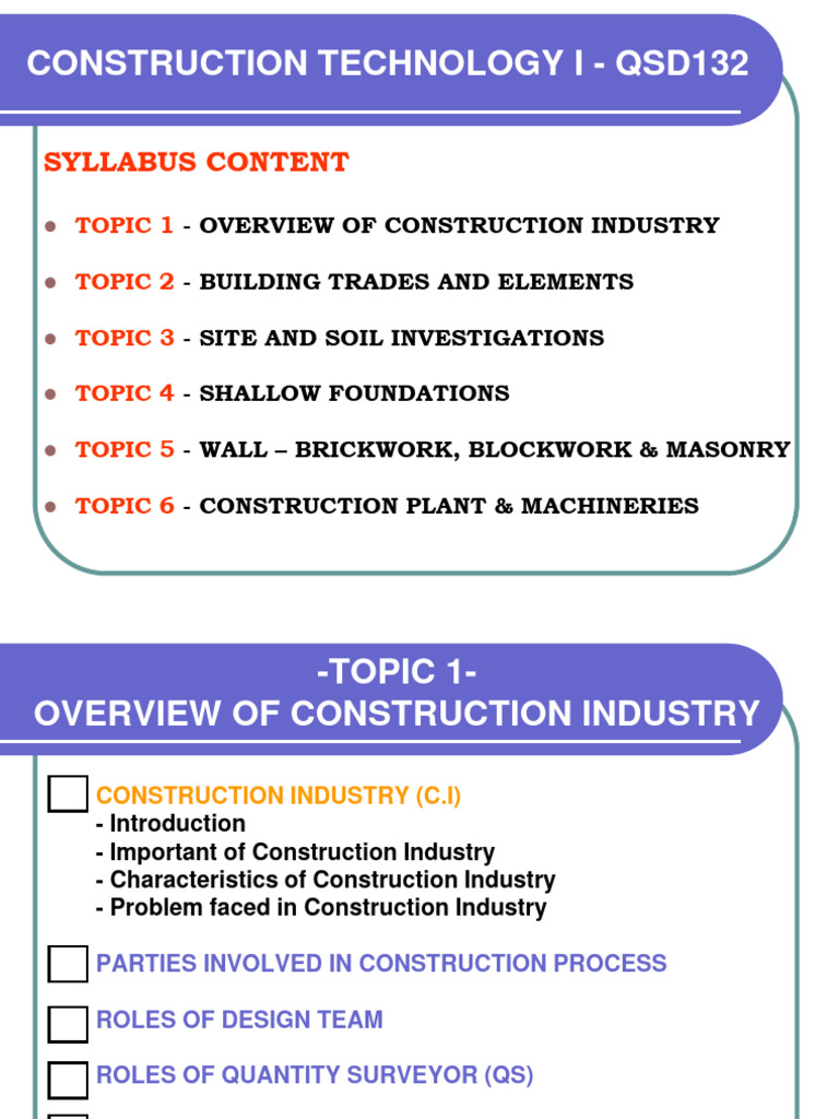 Topic 1 -Construction Industry | PDF | Architect | Civil Engineering