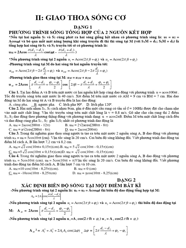 Bai Tap Trac Nghiem Theo Dang Giao Thoa Song | PDF