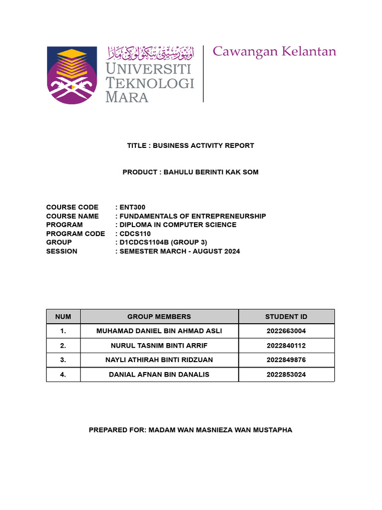 Ent300 Business Activity Report | PDF | Entrepreneurship | Brand