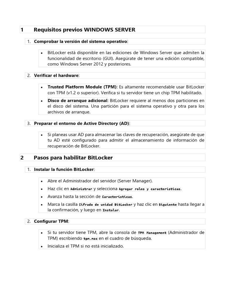 BITLOCKER Requisitos Previos WINDOWS SERVER | PDF | Arranque | Windows 10