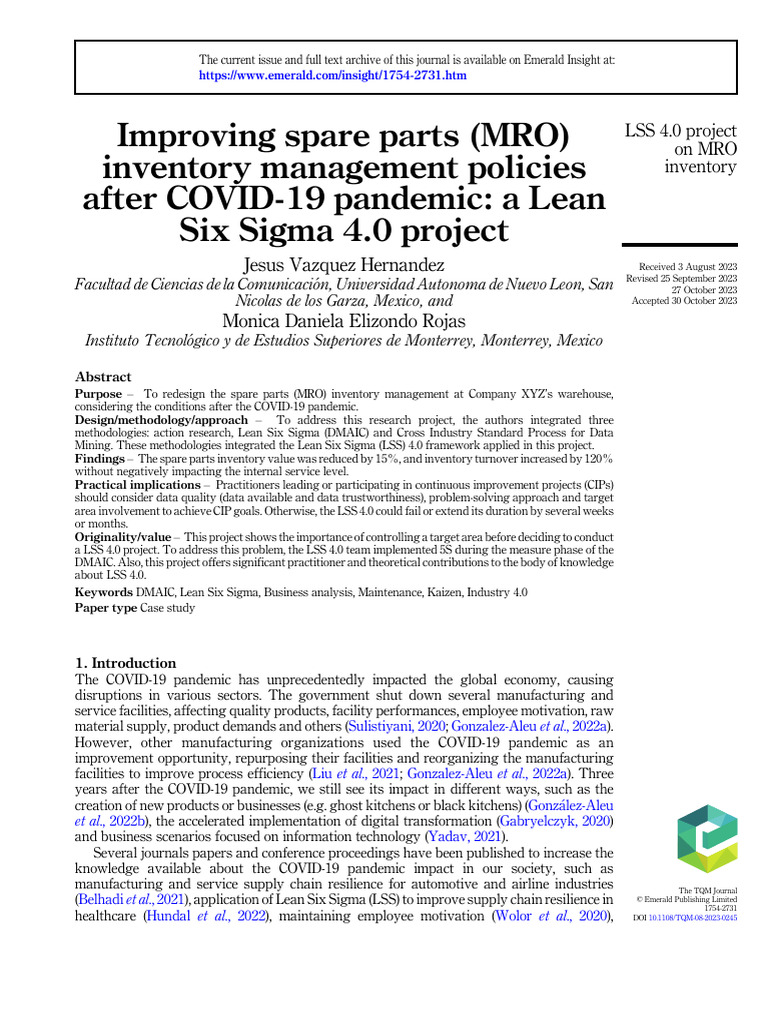 MRO para Inventario | PDF | Six Sigma | Inventory