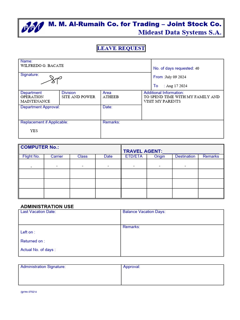VACATION LEAVE July 2024 | PDF | Finance & Money Management