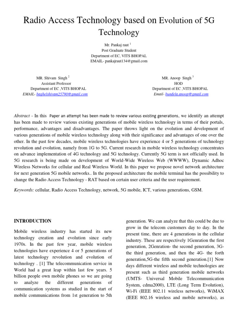 A Review Paper On 5G Technology Evolutions | PDF | 4 G | Computer Network