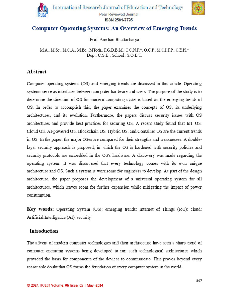 Prof. Anirban Bhattacharya Article Paper 1 | PDF | Operating System | Cloud Computing