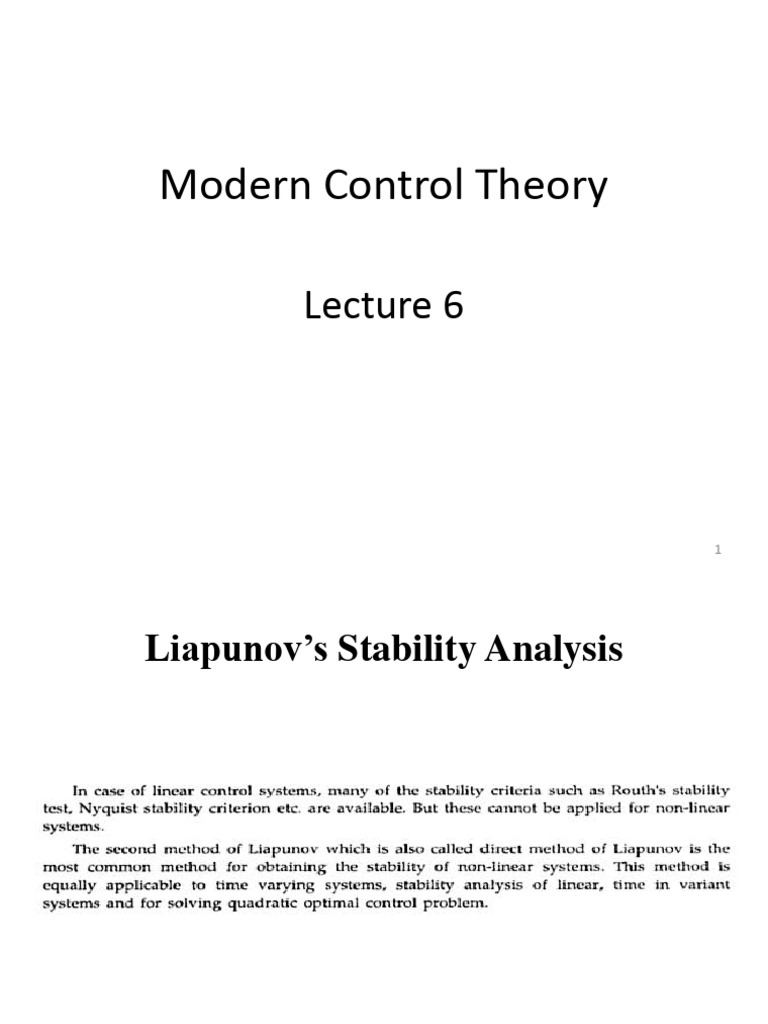 Modern Control Theory 6 | PDF | Stability Theory | Mathematical Analysis