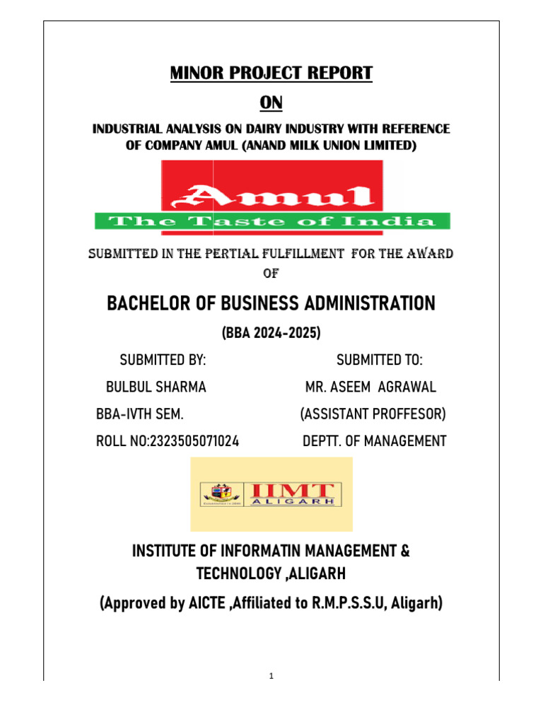 AMUL Project by IIMT College | PDF | Milk | Dairy Farming