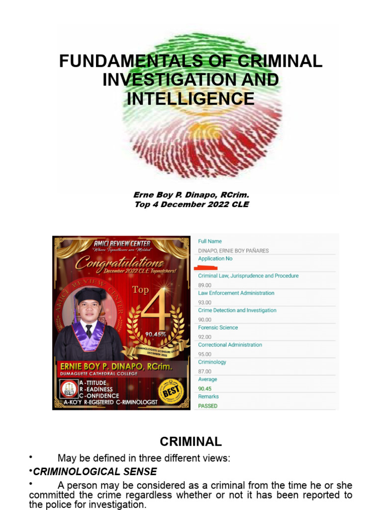 Cdi Fundamentals of Criminal Investigation and Intelligence | PDF | Confession (Law) | Crime Scene
