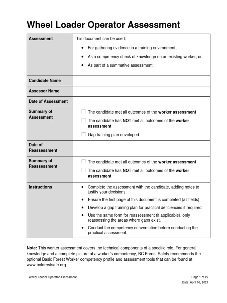 Wheel Loader Operator Assessment | PDF | Engines | Mechanical Engineering