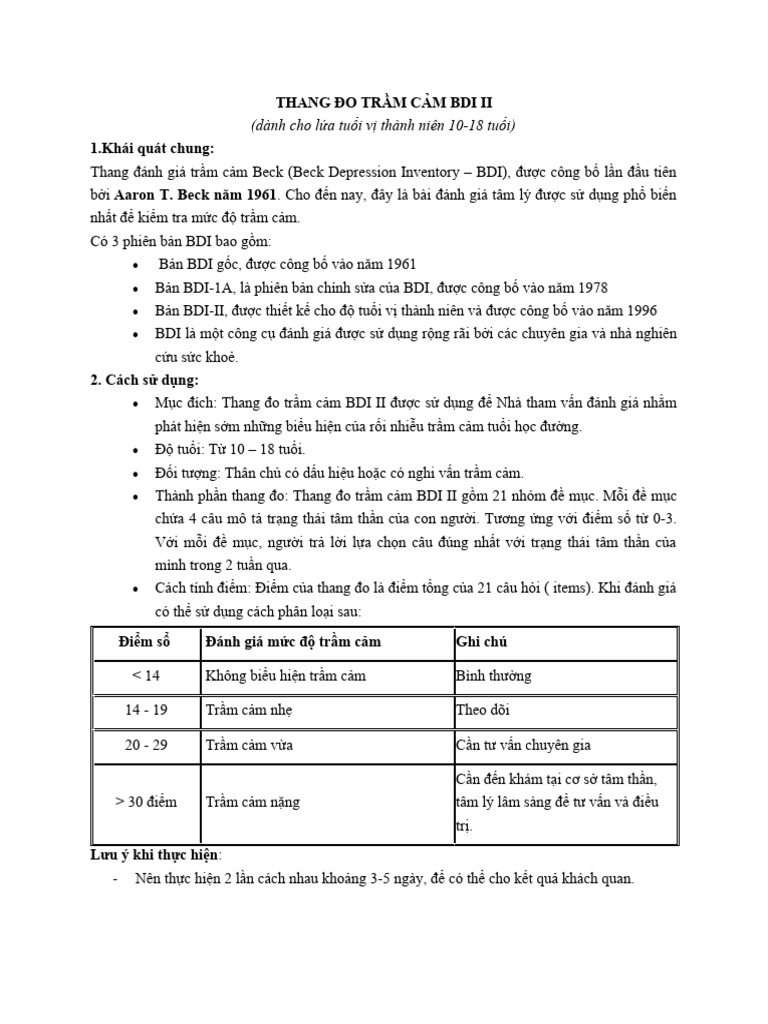 THANG ĐO TRẦM CẢM BDI II | PDF