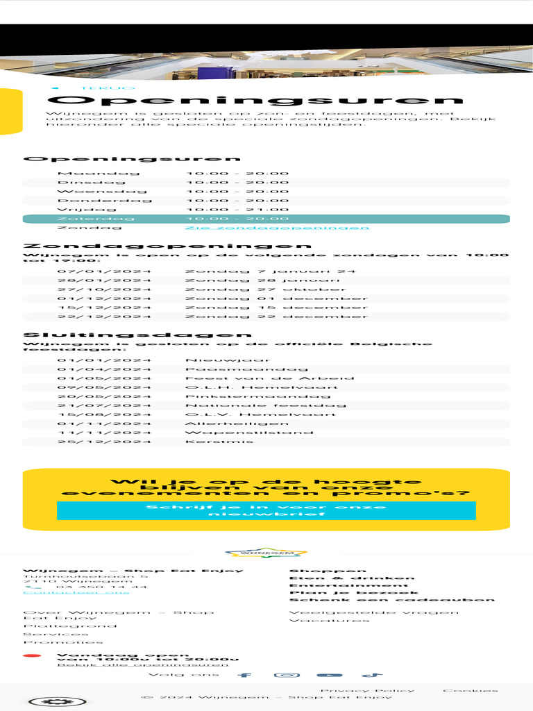 Openingsuren - Wijnegem - Shop Eat Enjoy | PDF
