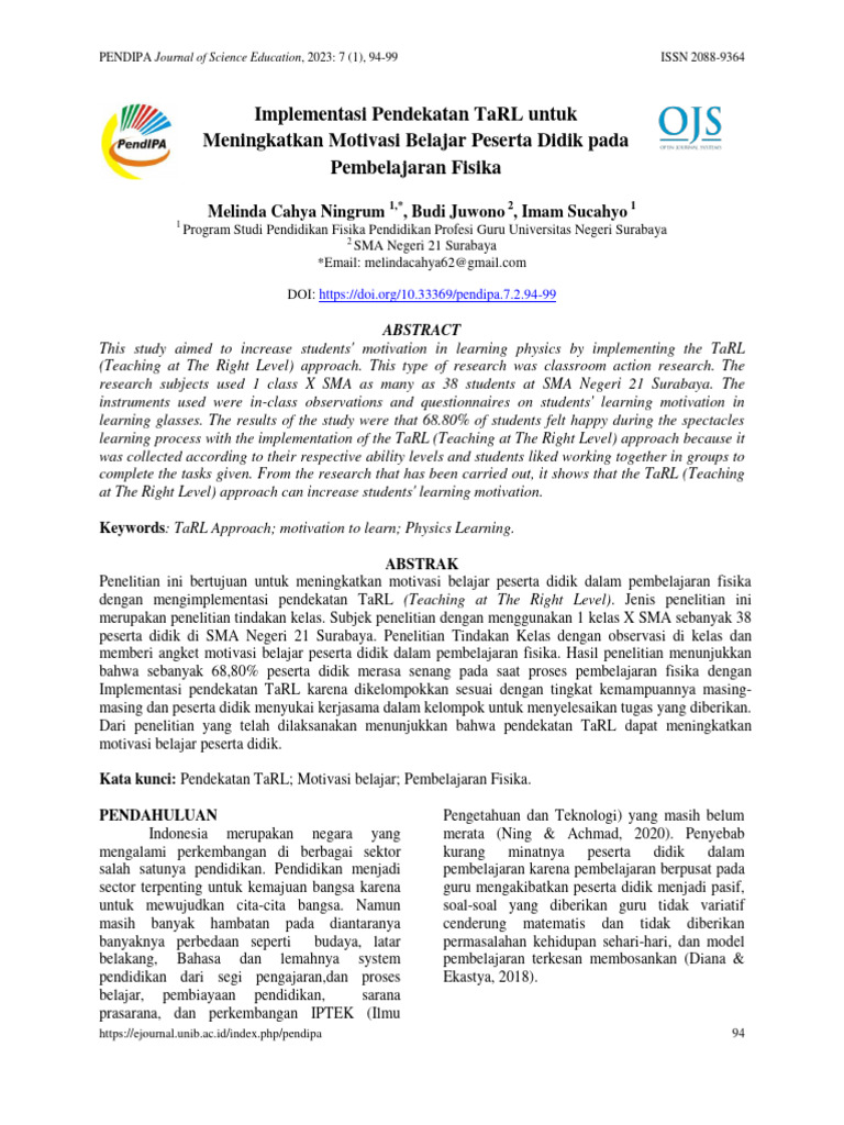Implementation of The TaRL Approach To I | PDF