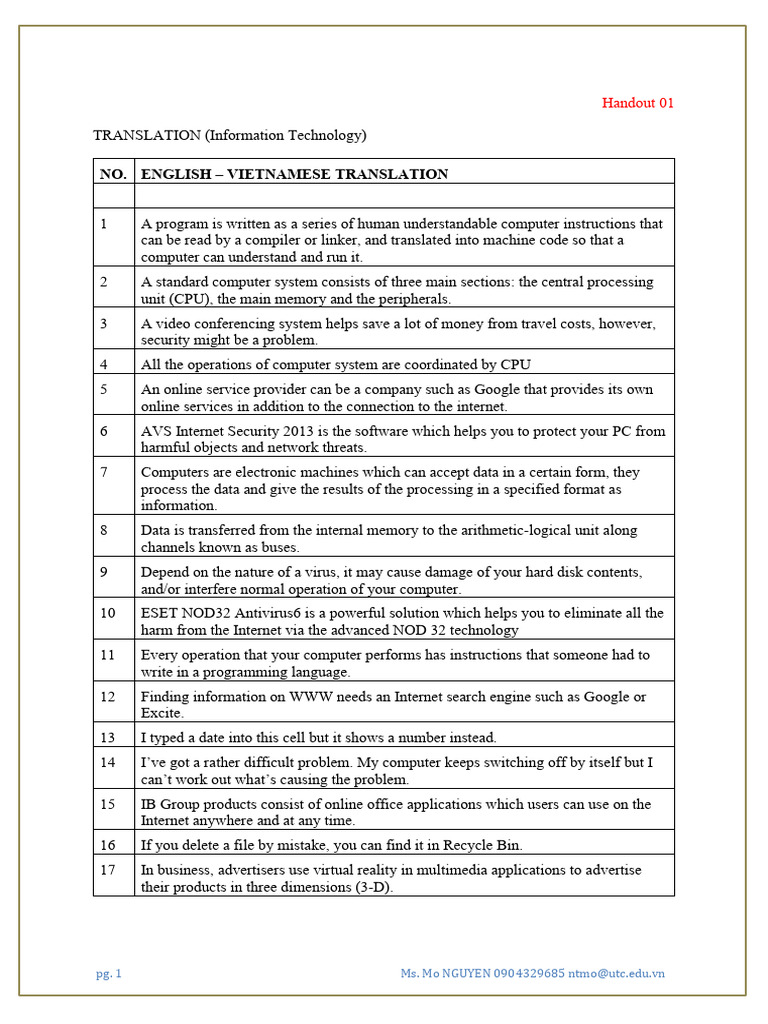 Handout 01 - It Translation | PDF | Input/Output | Internet
