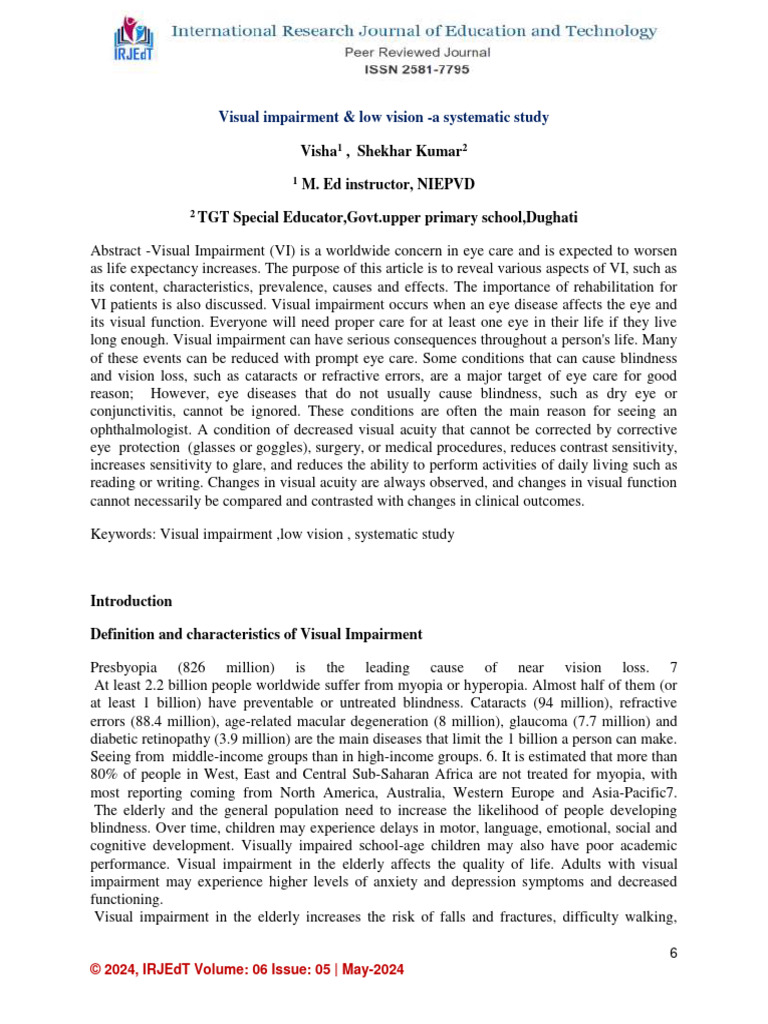 Visual Impairment and Low Vision A Systematic Study | PDF | Visual Impairment | Glaucoma
