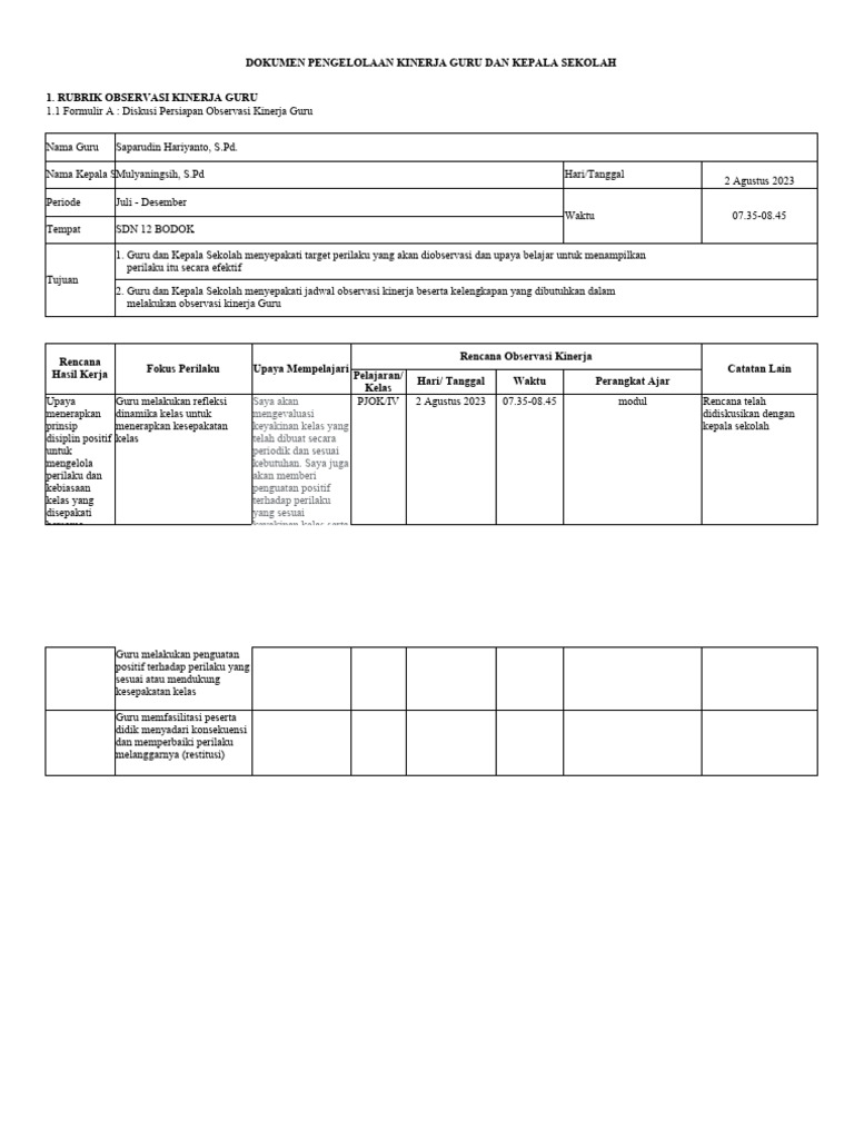 Form Observasi TW 2 (1) .XLSX Perbaikan | PDF | Karier & Perkembangan