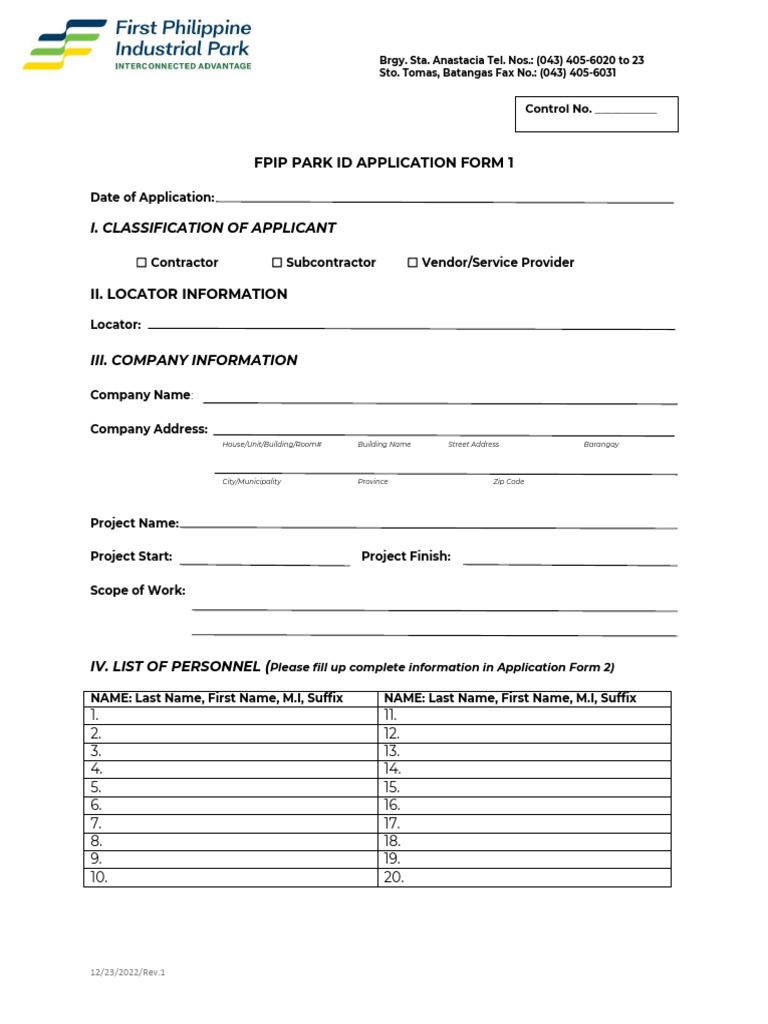 FPIP PARK ID APPLICATION FORM Rev.1 | Download Free PDF | Privacy ...
