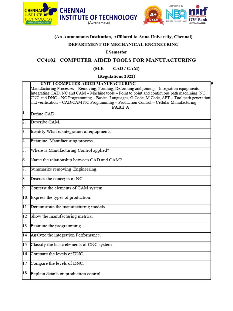 Cc4102 Catm-me Cadcam Qb | Download Free PDF | Computer Aided Design | Engineering