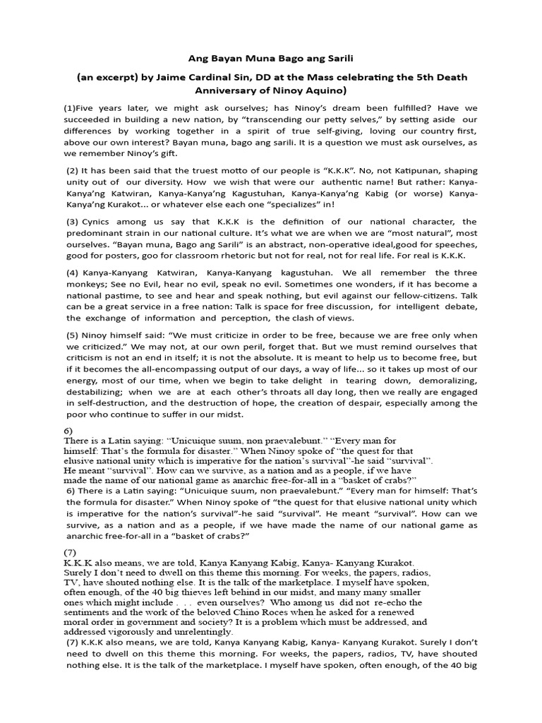 Ang Bayan Muna Bago Ang Sarili | PDF