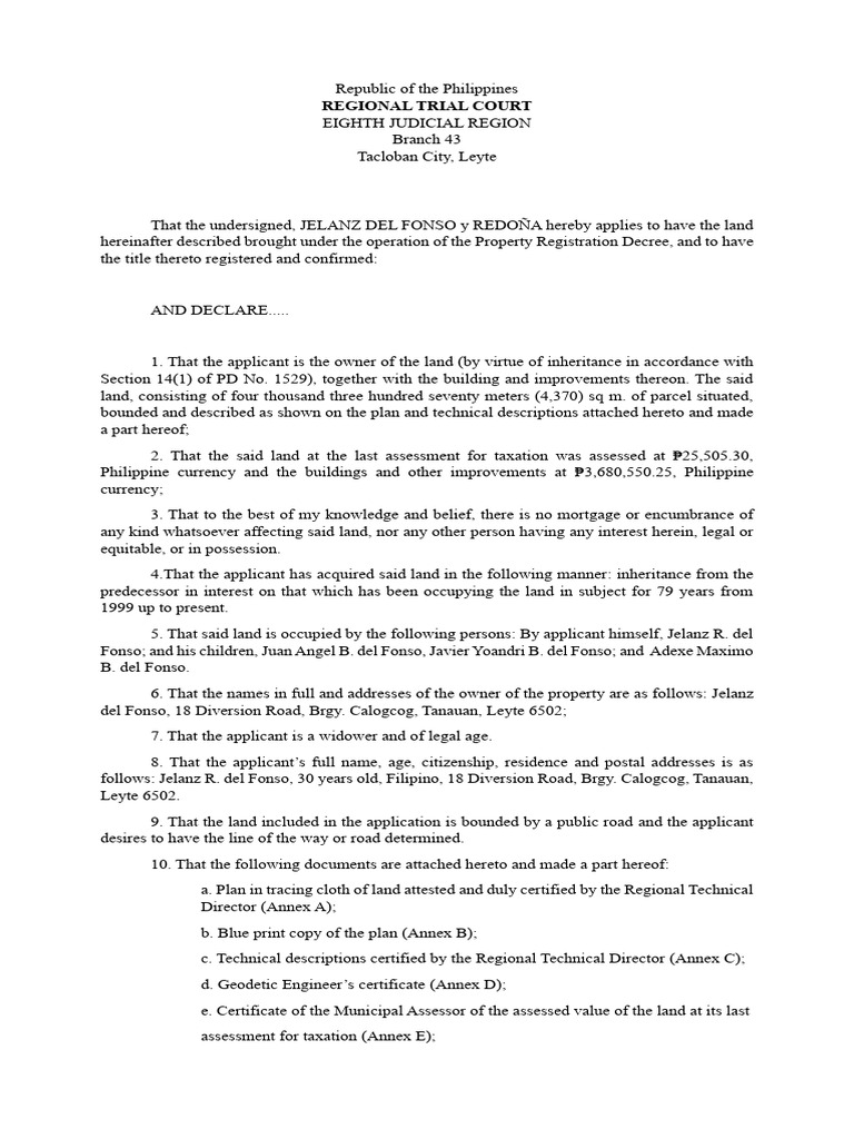 Petition for Land Title Registration | PDF | Justice | Crime & Violence