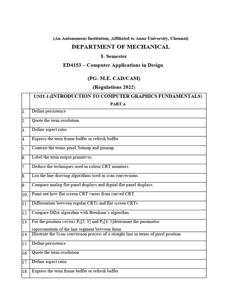 Ed4153 Computer Application in Design Question Bank | Download Free PDF ...