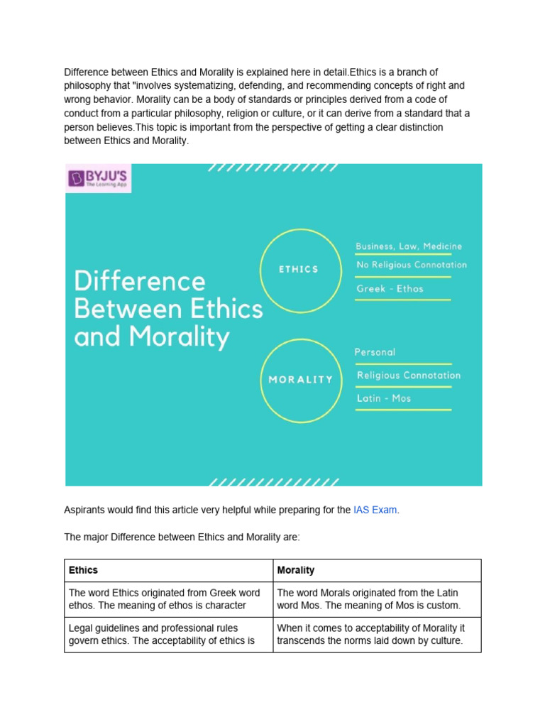 Difference Between Ethics and Morality | PDF | Morality | Social Psychology