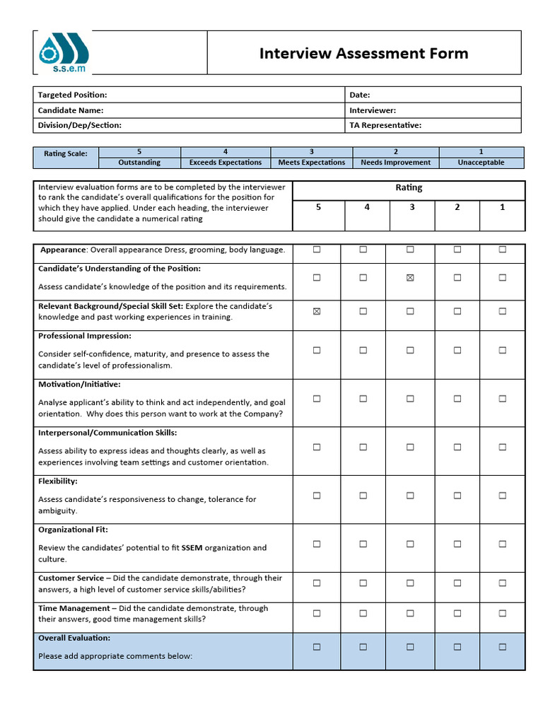 Interview Assessment Form Latest | Download Free PDF | Behavior ...