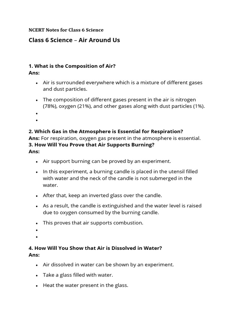Class 6 Science Chapter Air Around Us | PDF