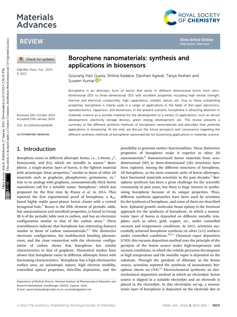 Borophene in Biosensor Applications | PDF | Graphene | Biosensor