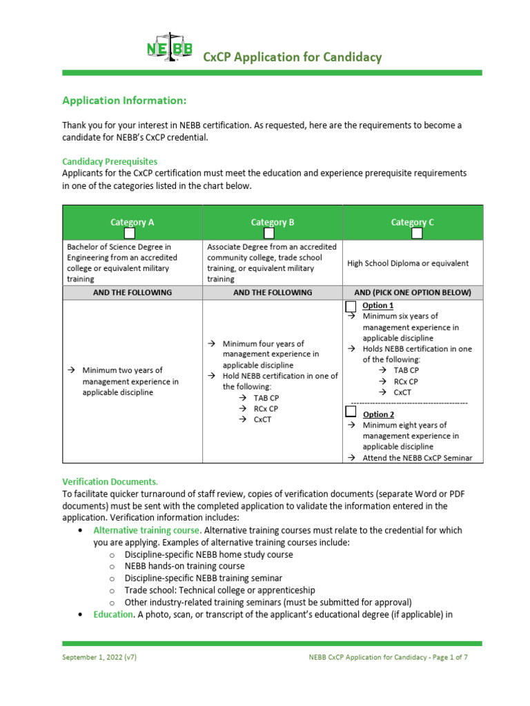 2022 NEBB CXCP Application For Candidacy v7 2022.09.01 | PDF | Arbitration | Justice
