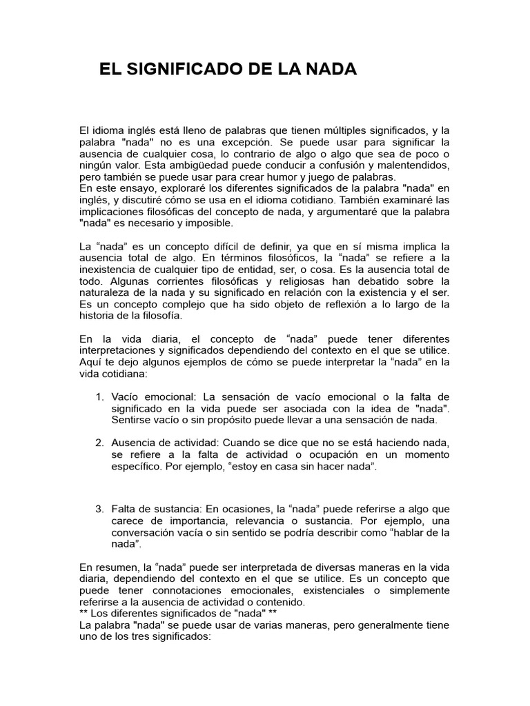 Significados y Filosofía de "Nada" | PDF | Palabra | Concepto