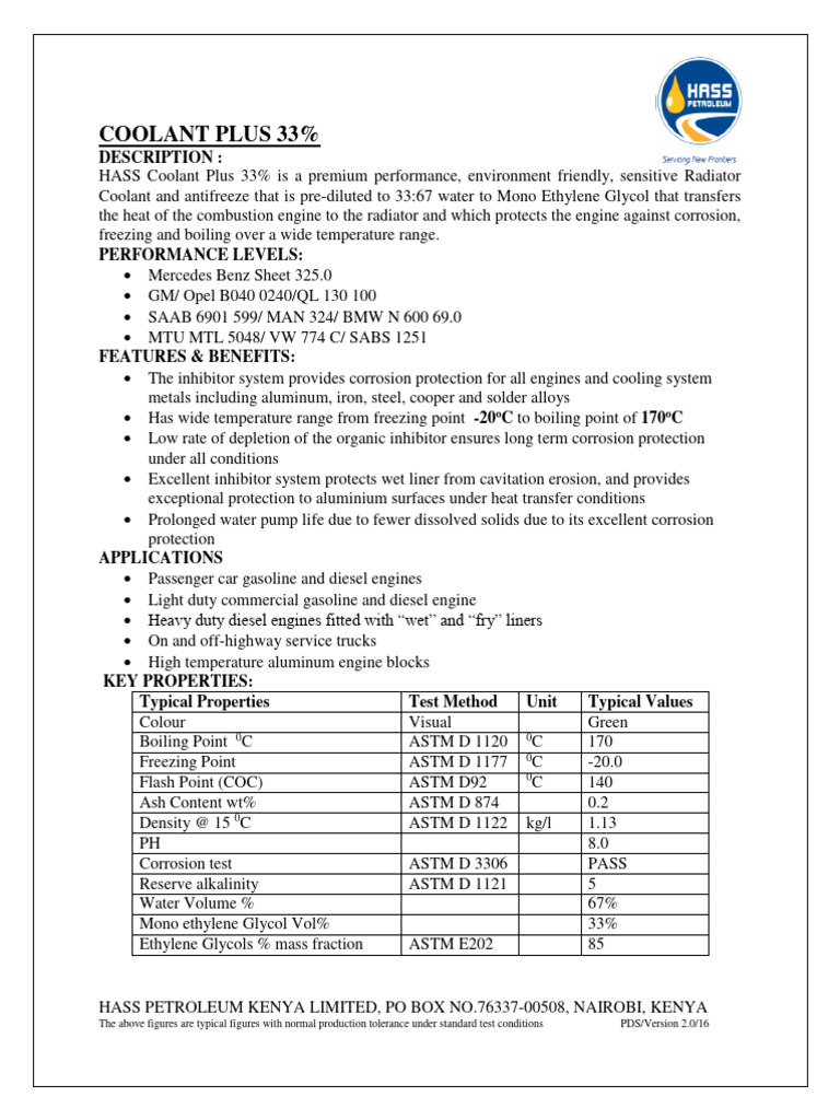 Coolant Plus 33 - Tds | PDF | Materials | Chemical Substances