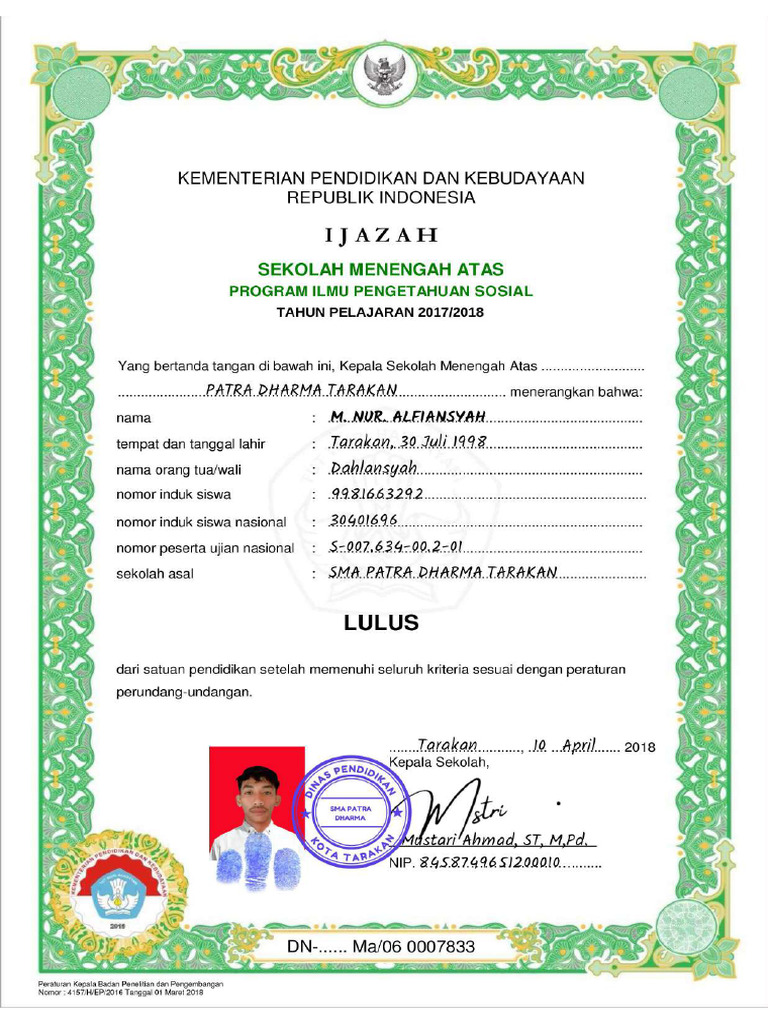 T Ijazah SMA IPS 2018-1 | PDF
