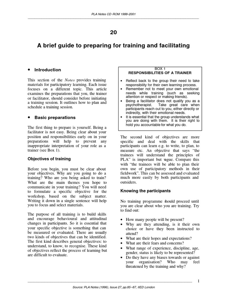 20 A Brief Guide To Preparing For Training and Facilitating | PDF | Facilitator | Learning
