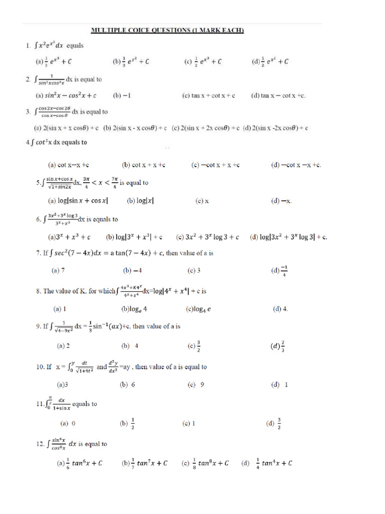 MCQ and AR Questions On Integration | PDF