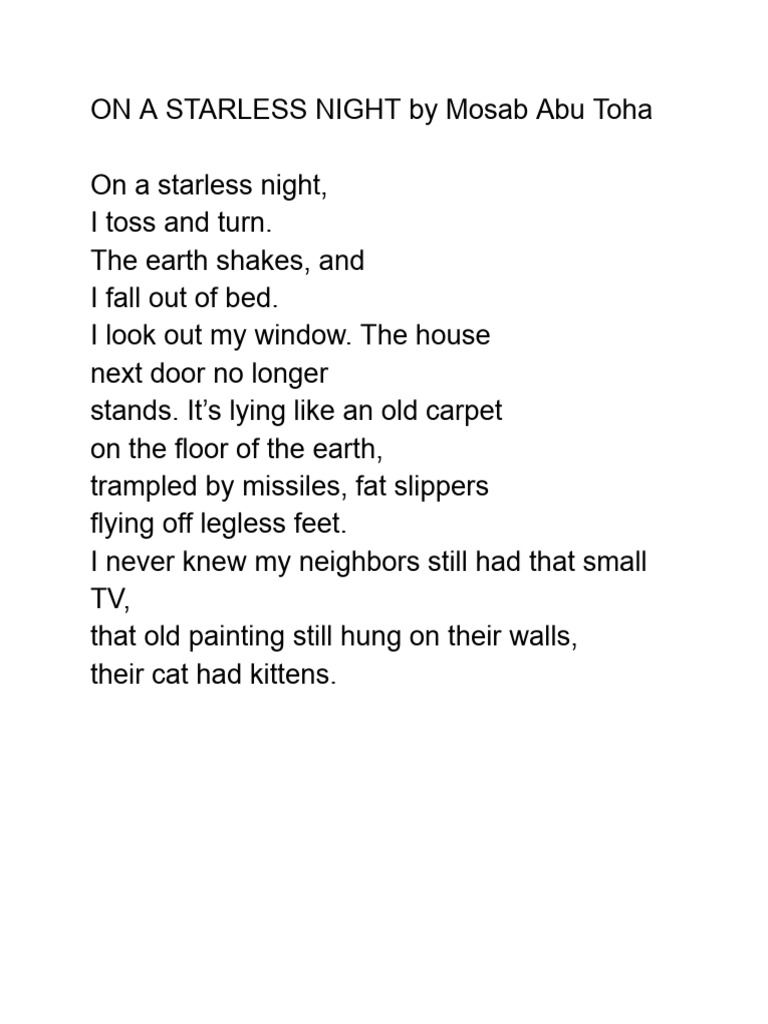 On A Starless Night by Mosab Abu Toha | PDF