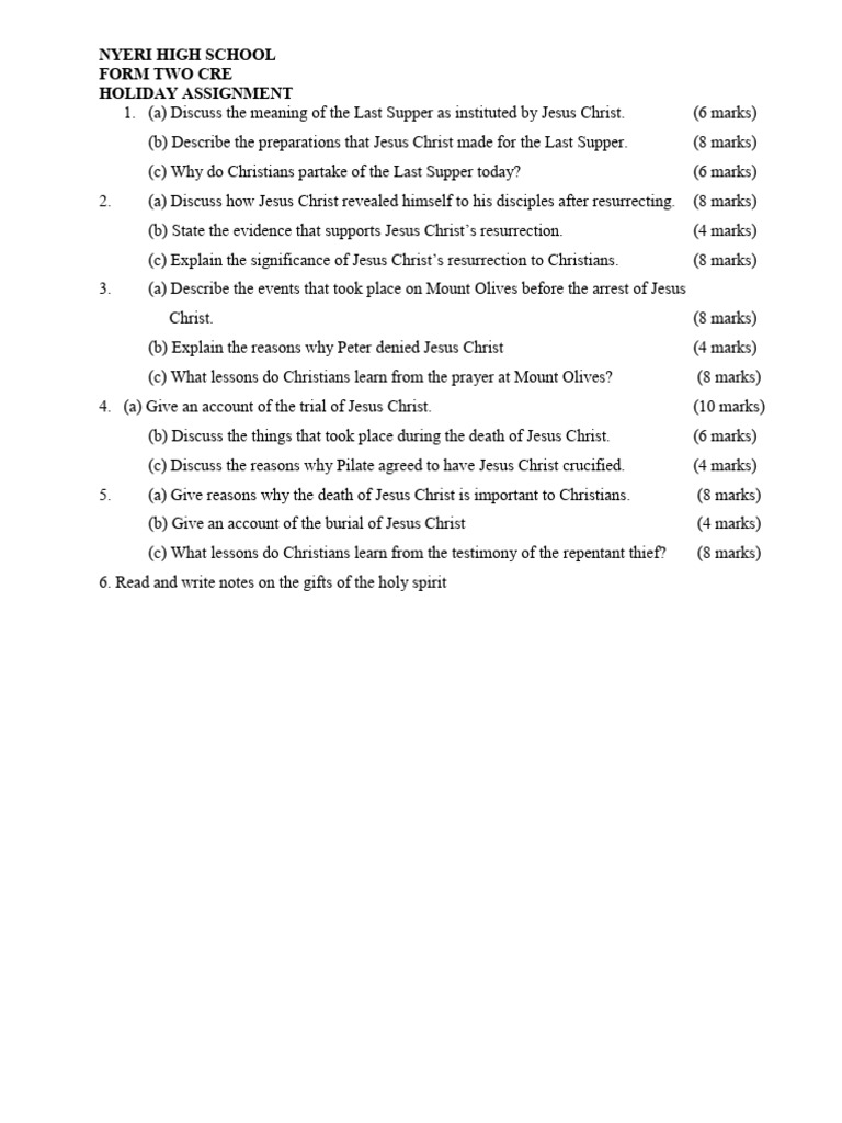 FORM 2 HOLIDAY ASSIGNMENT | PDF | Jesus | Sales