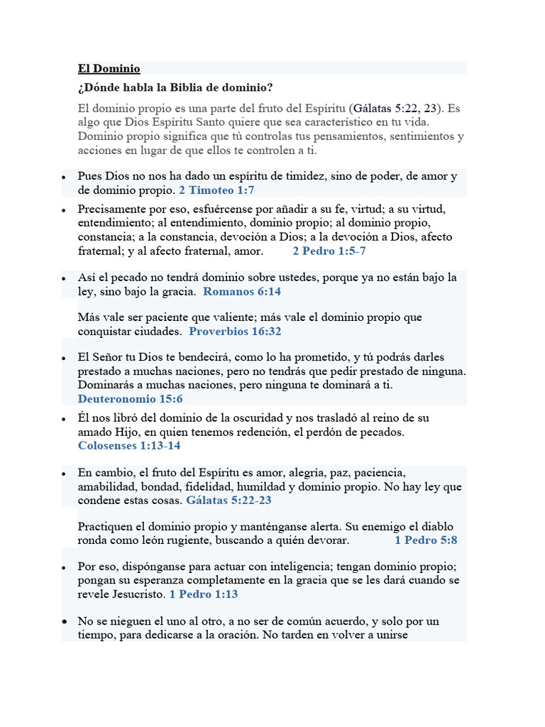 Versículos Bíblicos sobre Dominio Propio | PDF | Fruto Del Espiritu ...