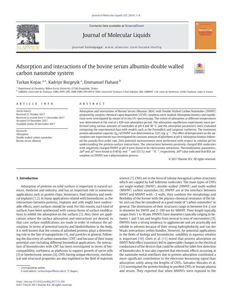 Kopac 2018 | PDF | Carbon Nanotube | Adsorption
