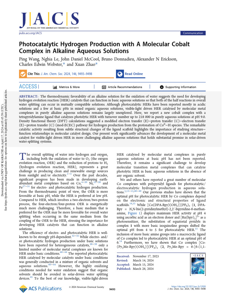 Wang Et Al 2024 Photocatalytic Hydrogen Production With A Molecular ...