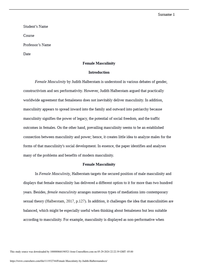 Female Masculinity by Judith Halberstam | PDF | Masculinity | Gender