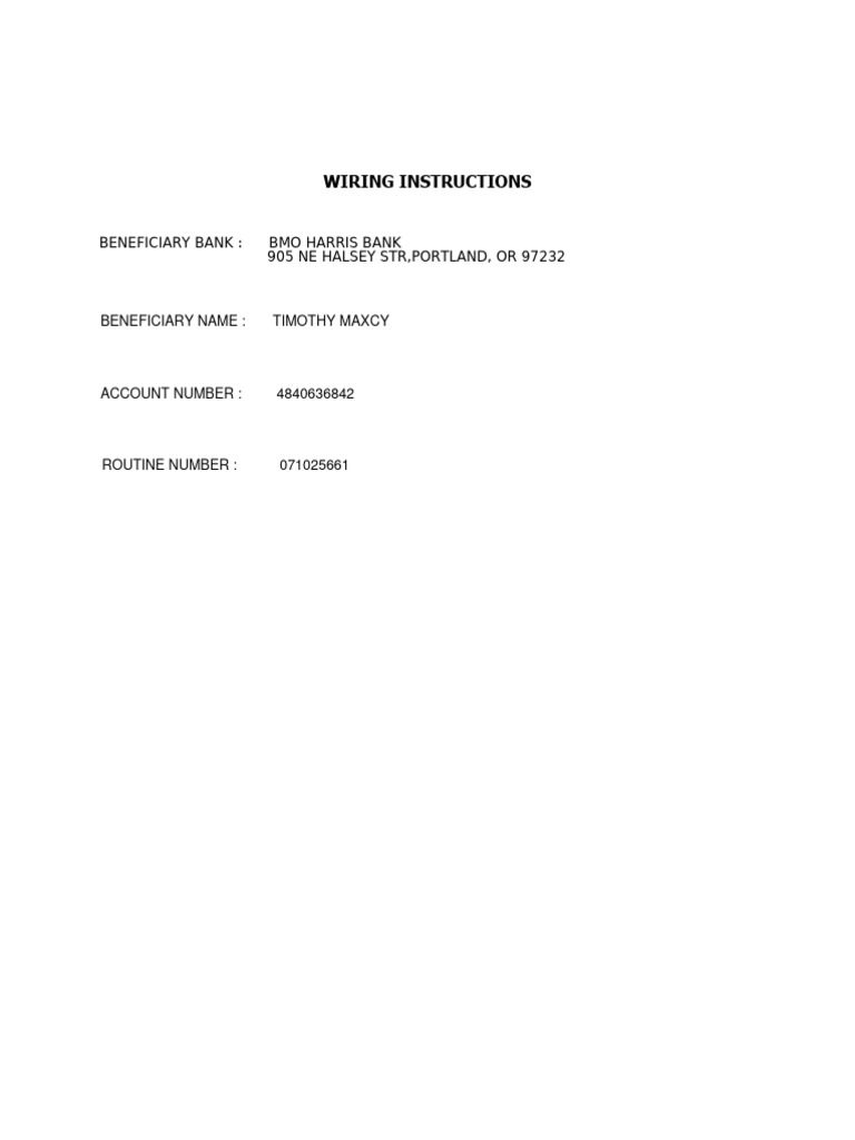 Wire Transfer Instructions for Escrow | PDF
