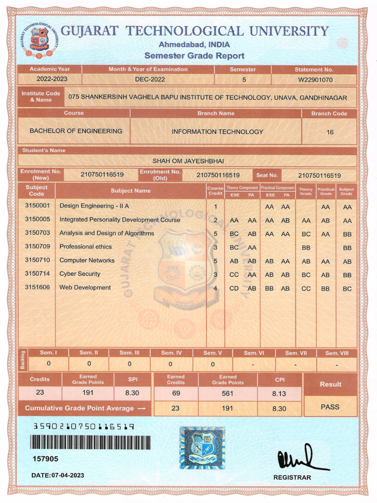 Om Shah BE Sem5 | PDF
