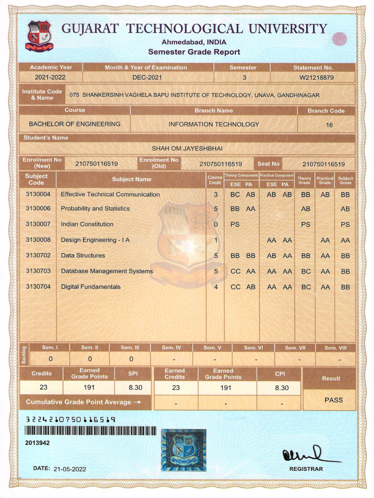 Om Shah BE Sem3 | PDF