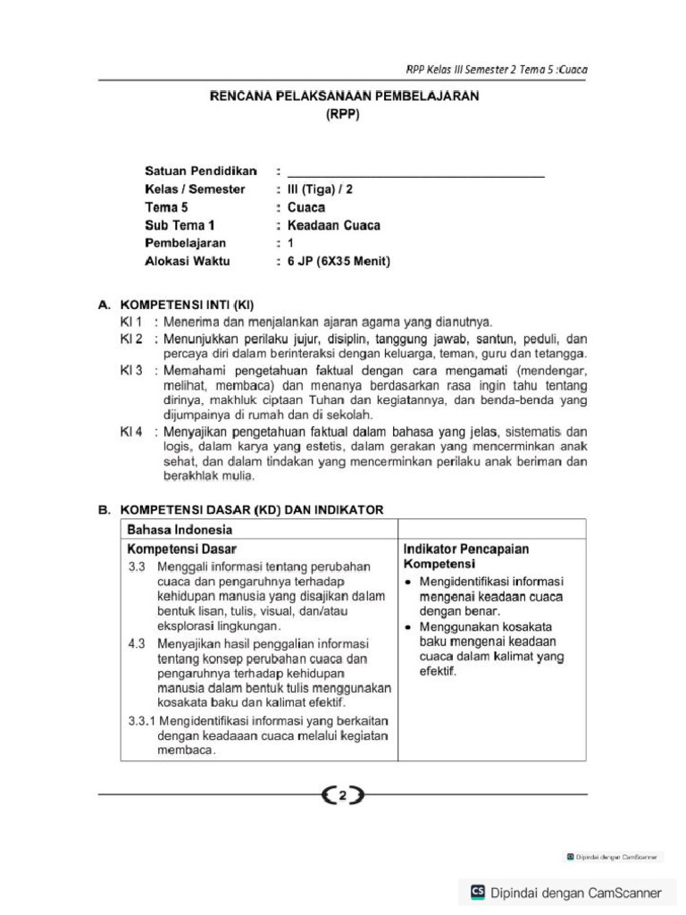 RPP Kelas 3 SMT 2 Tema 5 | PDF