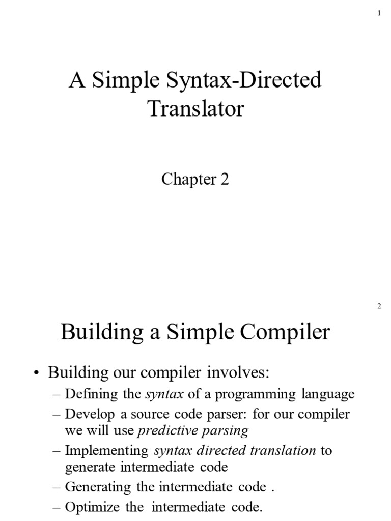 Chapter 2 - Simple Syntax Directed Translator | PDF | Parsing | Syntax Chapter 2 - Simple Syntax Directed Translator | PDF | Parsing | Syntax