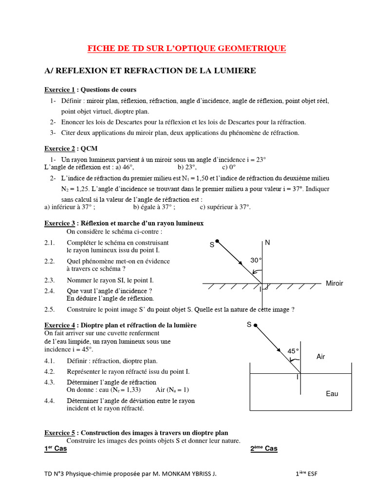 Optique géométrique : réflexion et lentilles | PDF | Réfraction ...