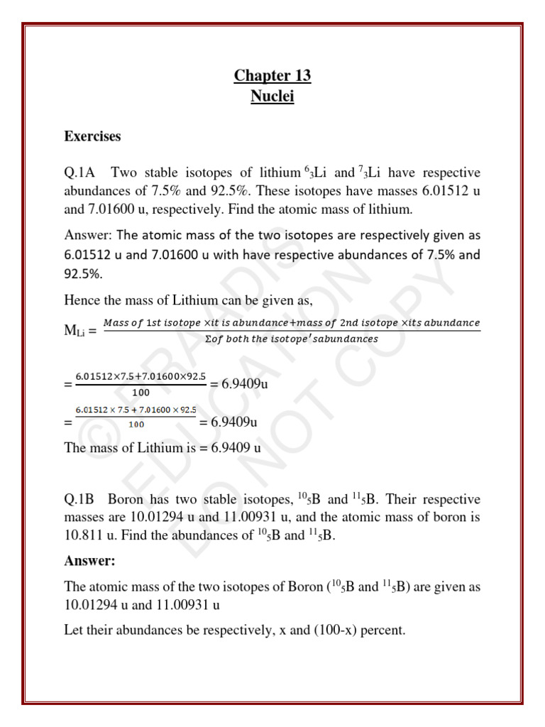 Class 11 Nuclei Topic Important Phy | PDF | Nuclear Reaction | Nuclear Fission