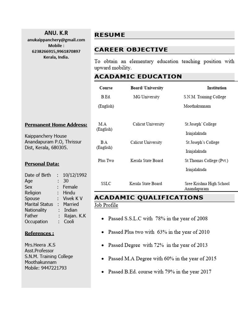 ANU K R-Cv-Nur37c | PDF | Kerala