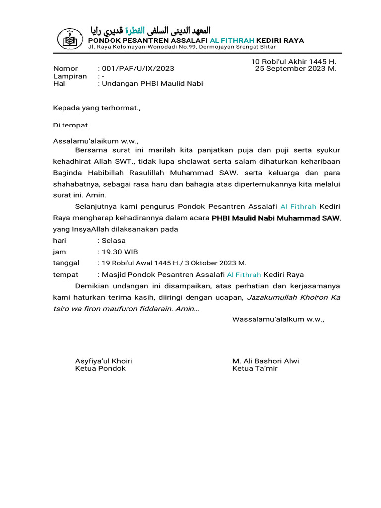 Undangan PHBI Maulid Nabi 2023 | PDF